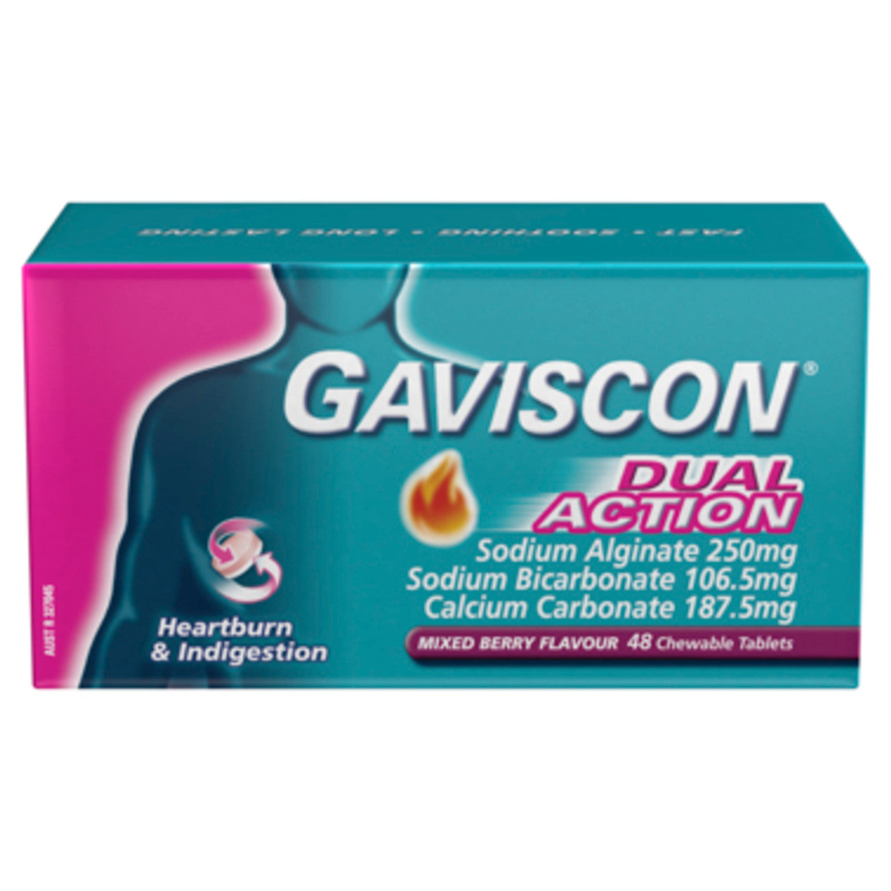 Gaviscon Dual Action Mixed Berry Flavour 48 Chewable Tablets ...
